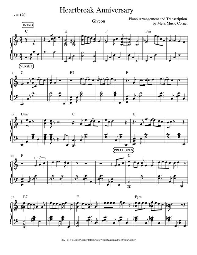 Giveon - Heartbreak Anniversary (piano sheet music) by Mel's Music ...