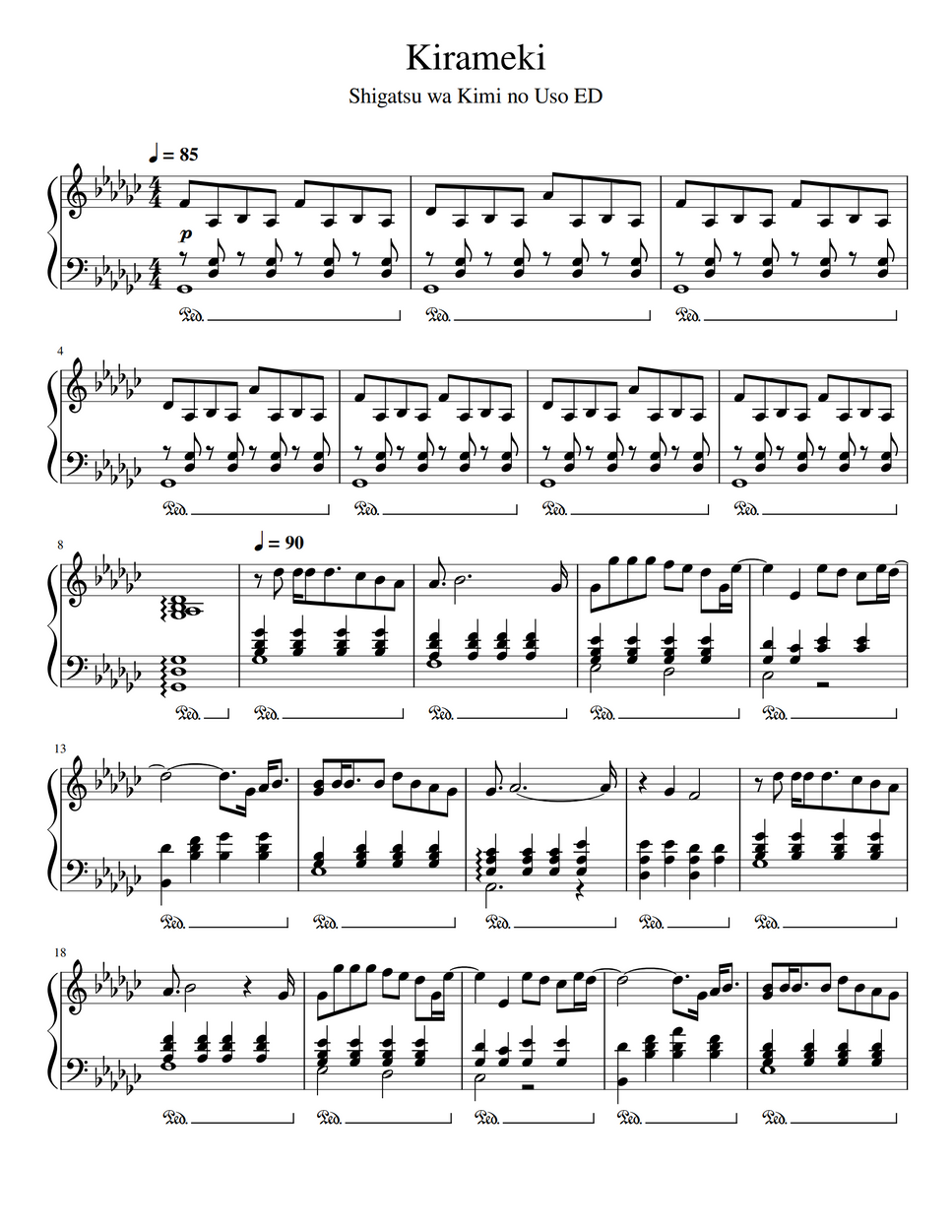 Wacci - Kirameki - Wacci (Shigatsu wa Kimi no Uso ED) Piano by BWC Piano Tutorial Sheet
