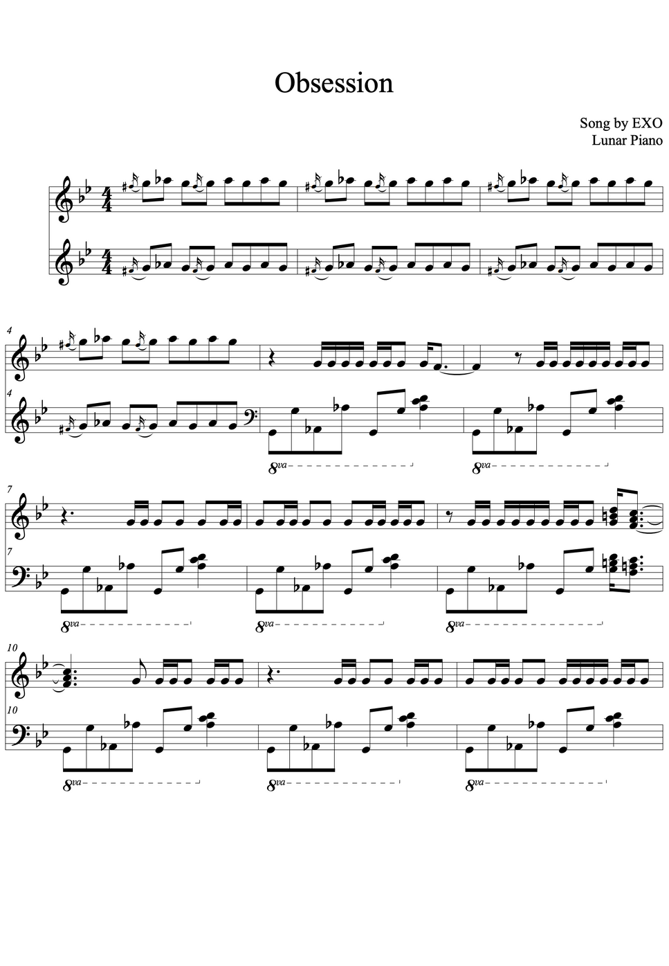 EXO 엑소 - Obsession by Lunar Piano Partitura