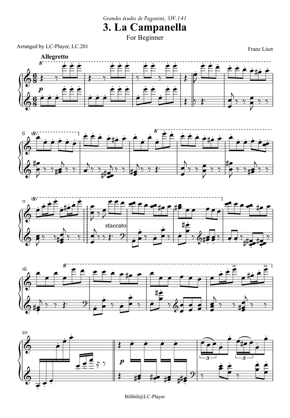 Franz Liszt - Grand Etudes de Paganini S.141 No.3 La Campanella (La Campanella For Beginner) by ...