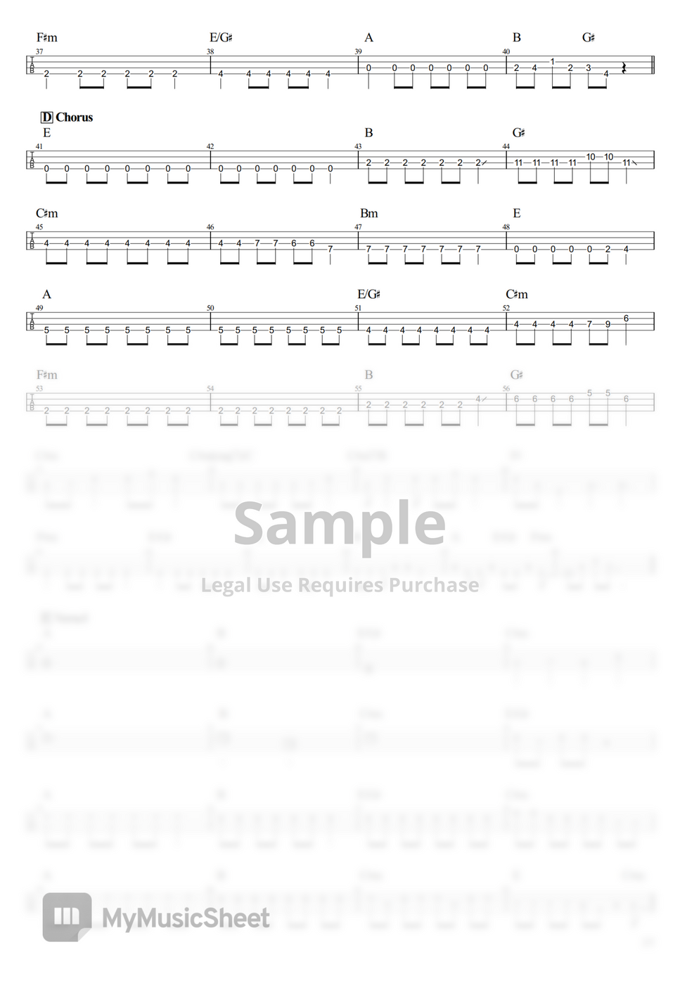 結束バンド 忘れてやらない Tabのみ ベース Tab譜 4弦 By Ts Bass Score शीट