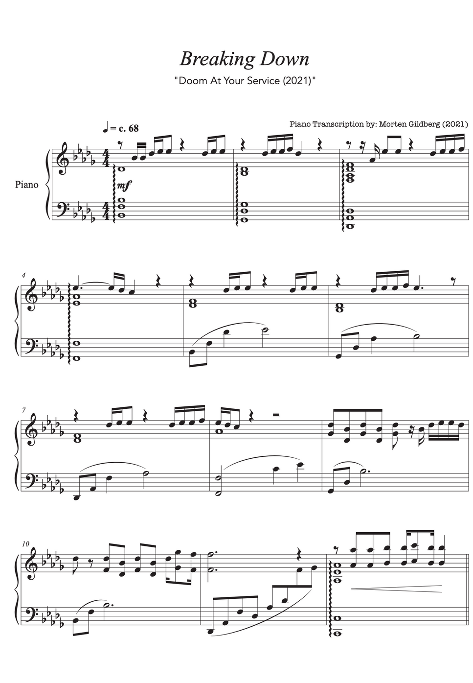 AILEE - BREAKING DOWN - Doom At Your Service (2021) - Advanced piano arrangement Sheet by Morten ...