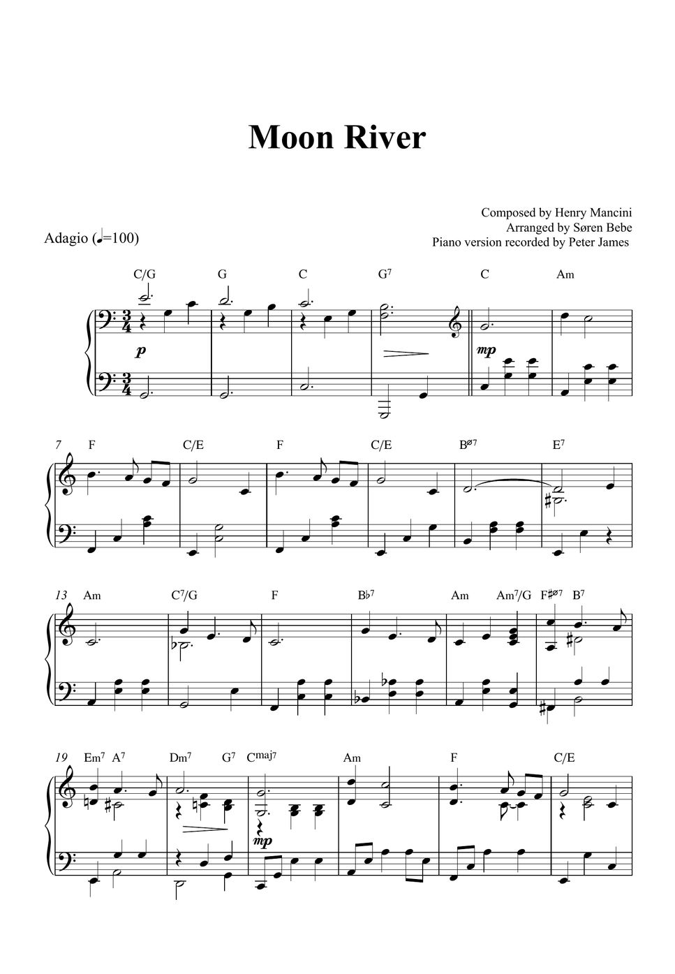 Henry Mancini - Moon River (Piano Solo) แผ่น