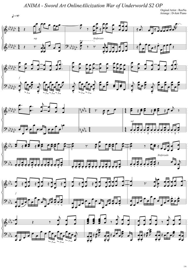 ReoNa - ANIMA - Sword Art OnlineAlicization War of Underworld S2 OP by D-Jent Piano Sheet Music