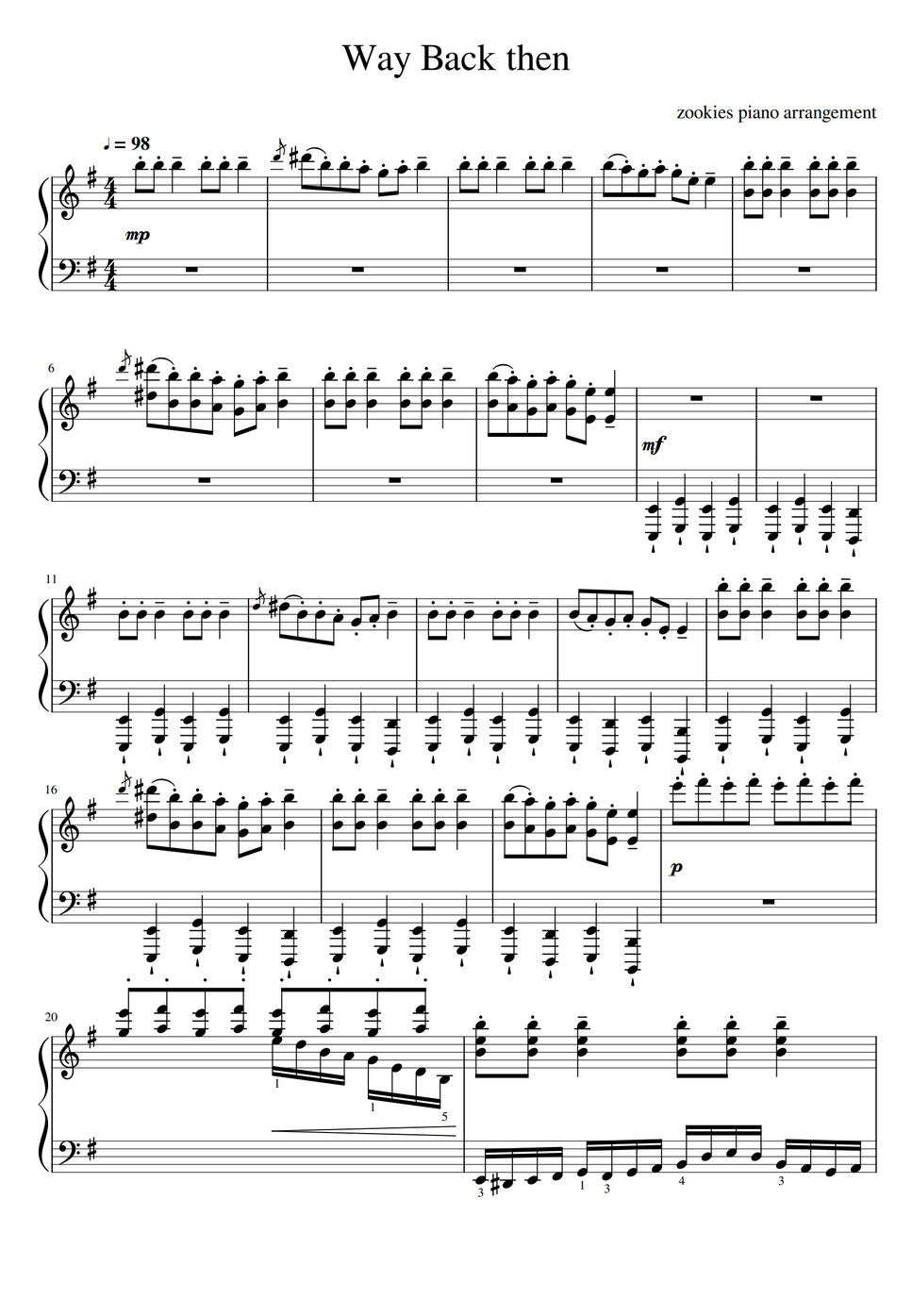 jung jaeil - Way Back then Lembar Musik by Zookiespiano