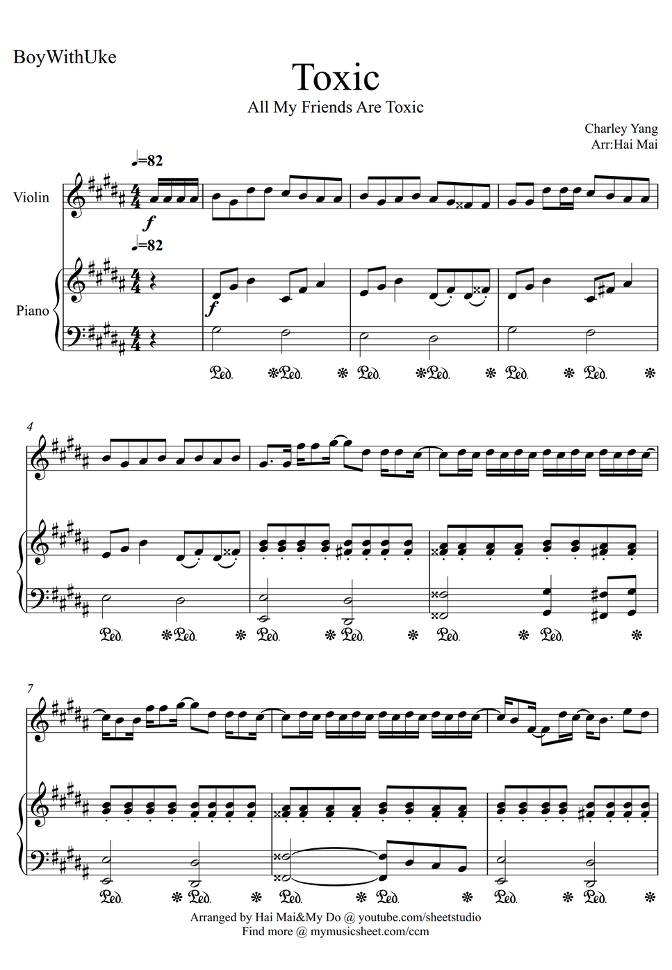 BoyWithUke - Toxic for Violin and Piano Accompaniment by Hai Mai Hoja