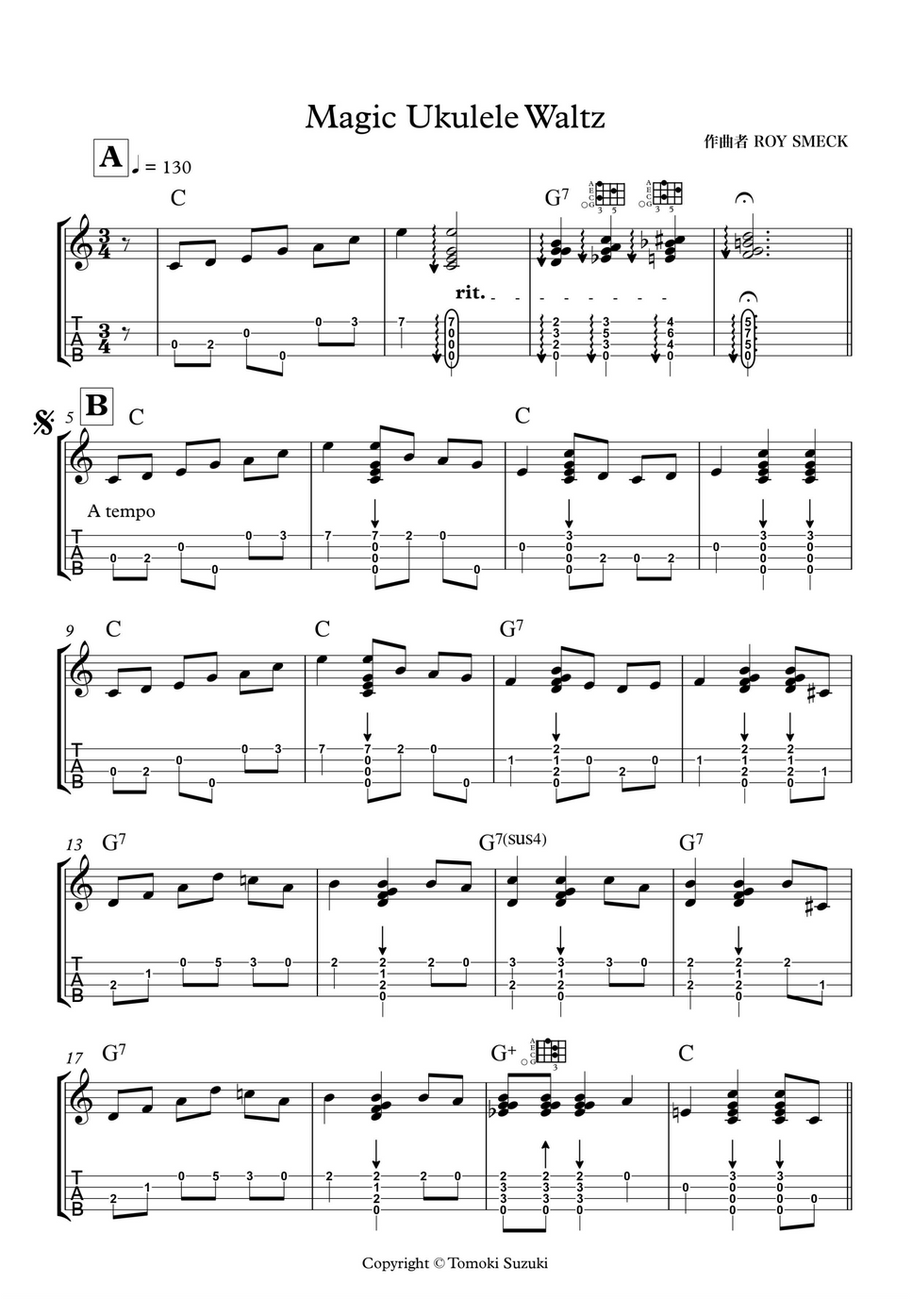 ROY SMECK - MAGIC UKULELE WALTZ by Tomoki Suzuki نوتة