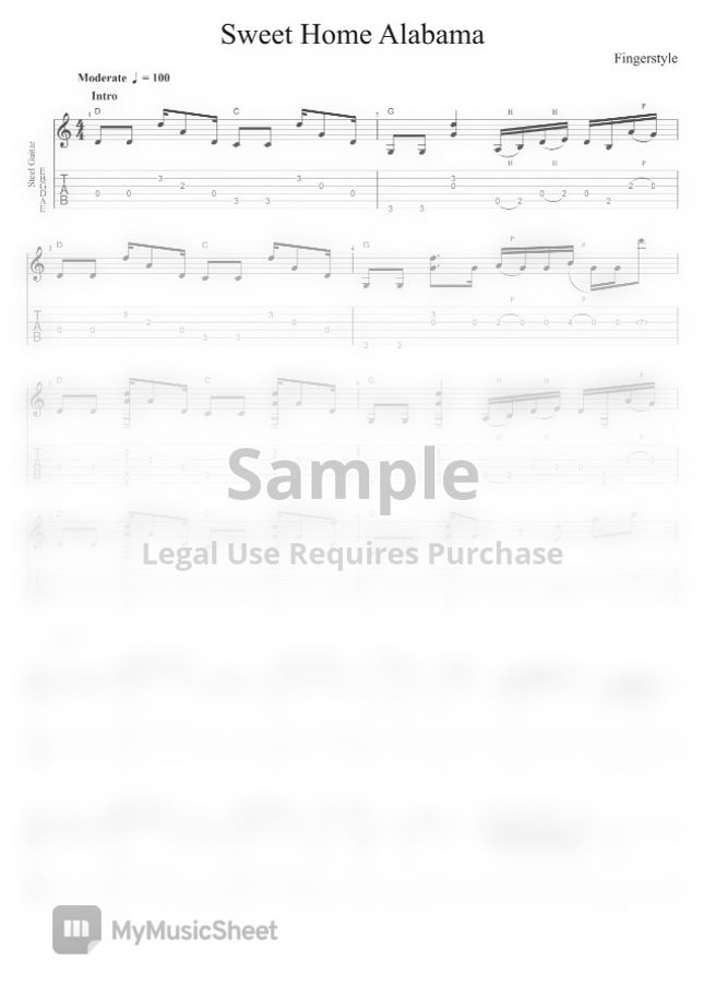 Lynyrd Skynyrd - Sweet Home Alabama (Acoustic Fingerstyle Guitar) by Scott's Guitar tab Sheet Music