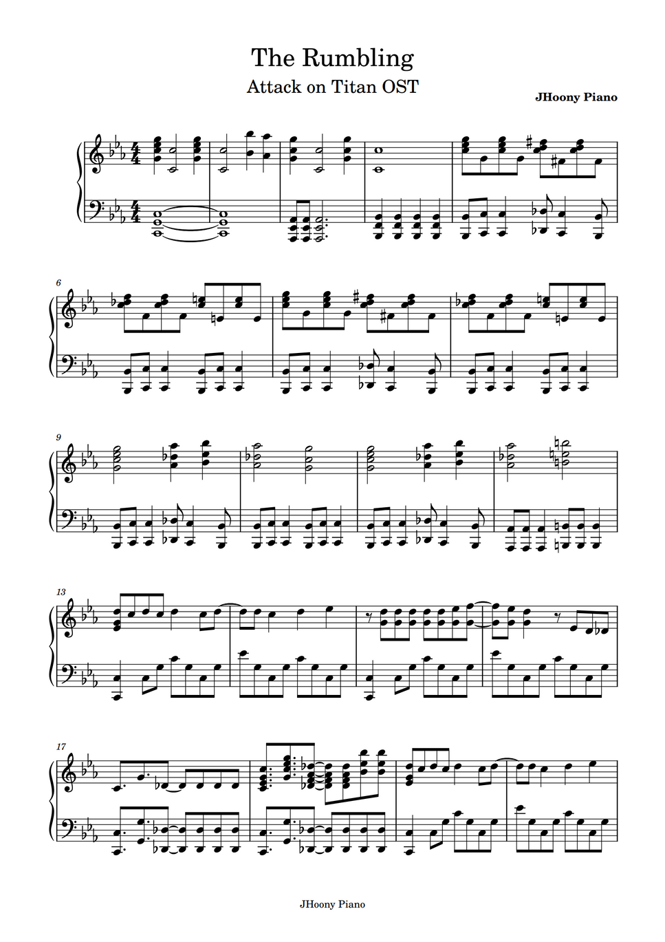 Attack on Titan OST - The Rumbling by JHoony Piano Sheet