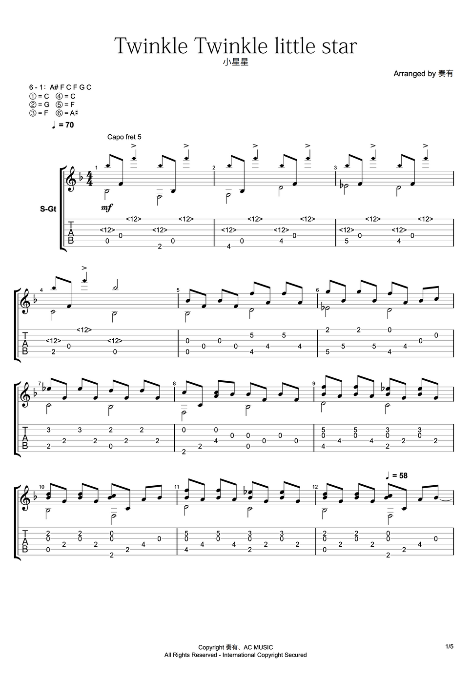 未知 - Twinkle twinkle little star by 奏有Nick Pan Sheet