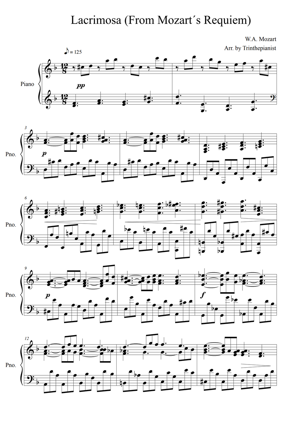 W.A.Mozart - Lacrimosa by Trinthepianist Sheet