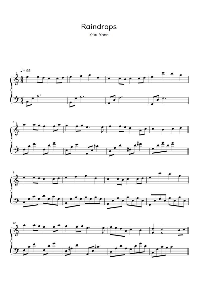 Kim Yoon - Raindrops (Sheet Music, MIDI,) by Roxette Sheet Music
