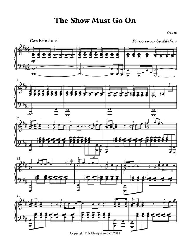 QUEEN The Show Must Go On By Adelina Piano Sheet Music QUEEN The Show Must Go On By Adelina Piano Sheet Music