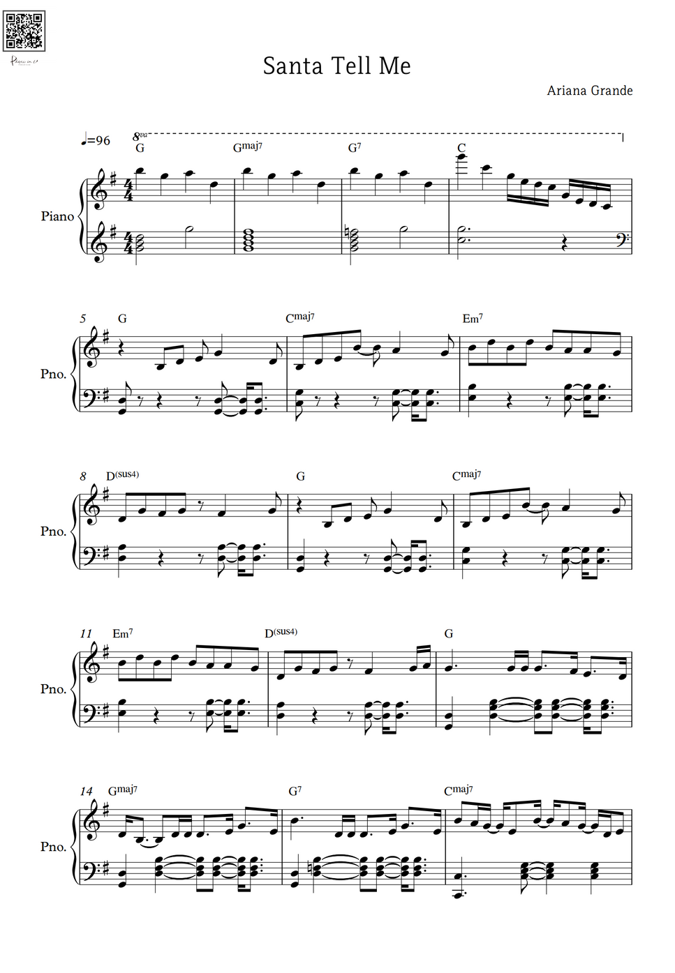 Ariana grande - Santa Tell Me by PIANOiNU Лист
