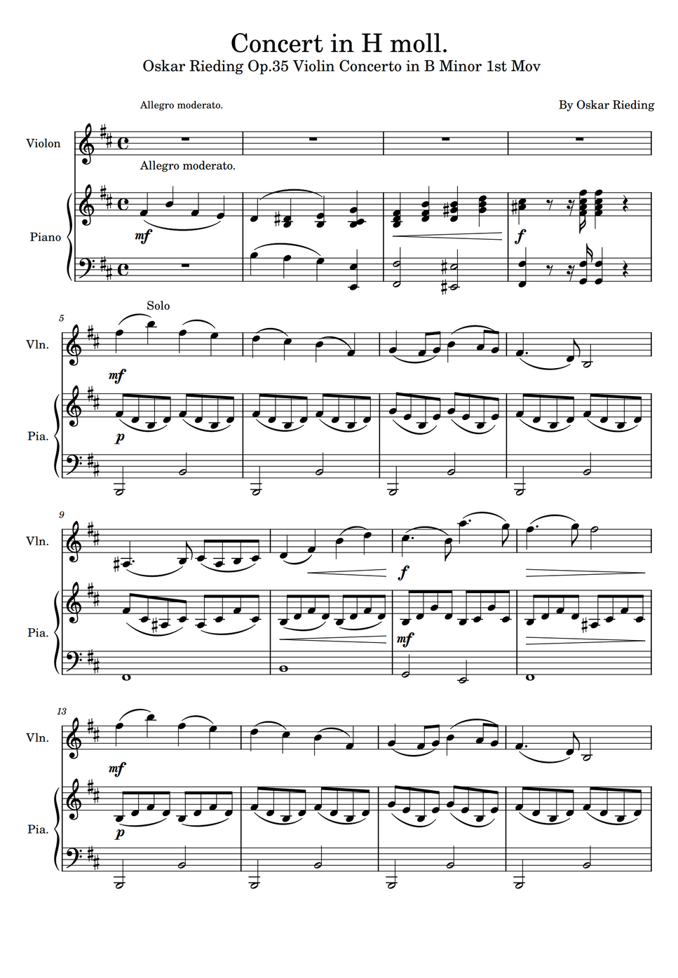 Oscar Rieding - Concert in H moll (Oscar Rieding Op.35 Violin Concerto in B Minor 1st Mov,With ...