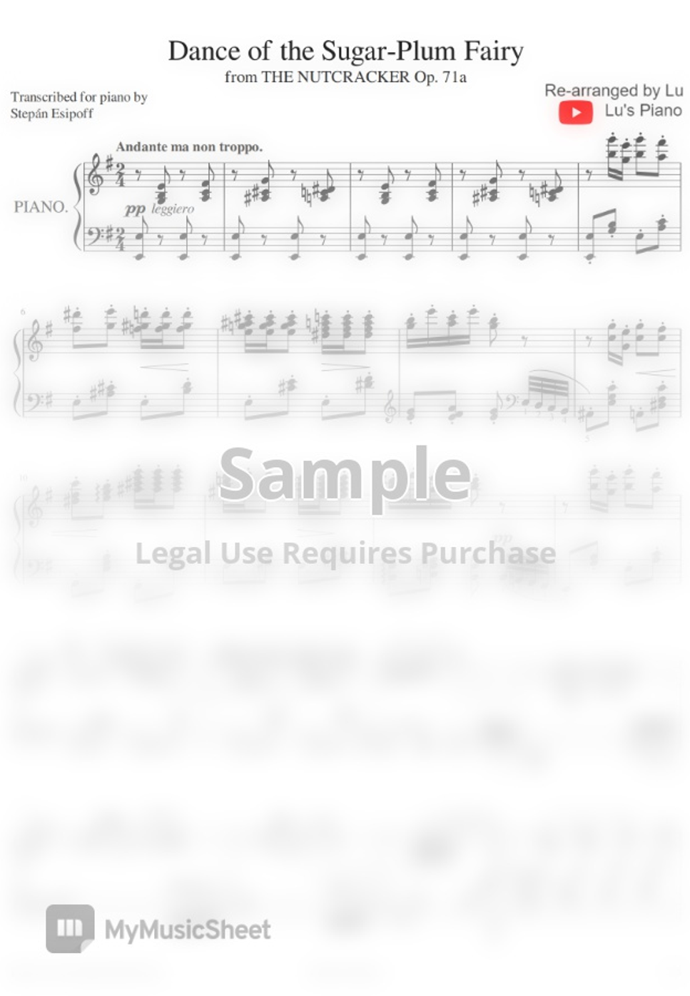 Tchaikovsky - Dance of the Sugar Plum Fairy by Lu's Piano Partitura