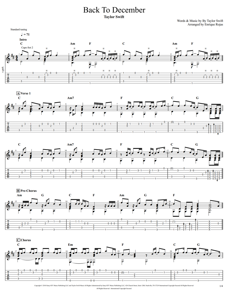 Taylor Swift - Back To December (Solo Fingerstyle Guitar) by Enrique ...