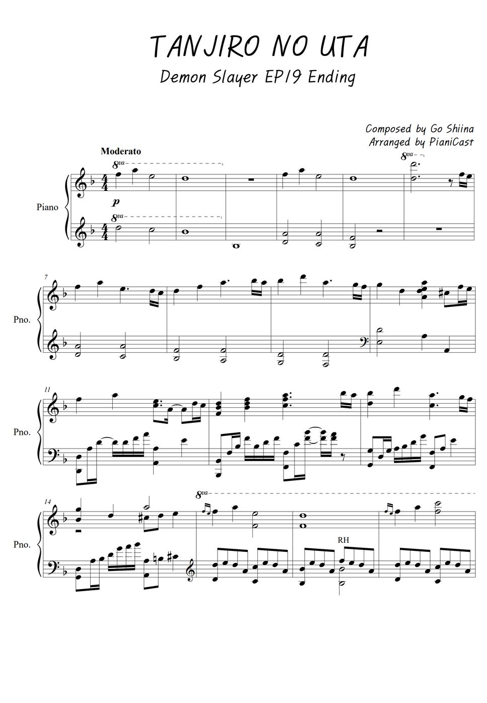 Demon Slayer OST - Tanjiro no Uta Sheet by PianiCast