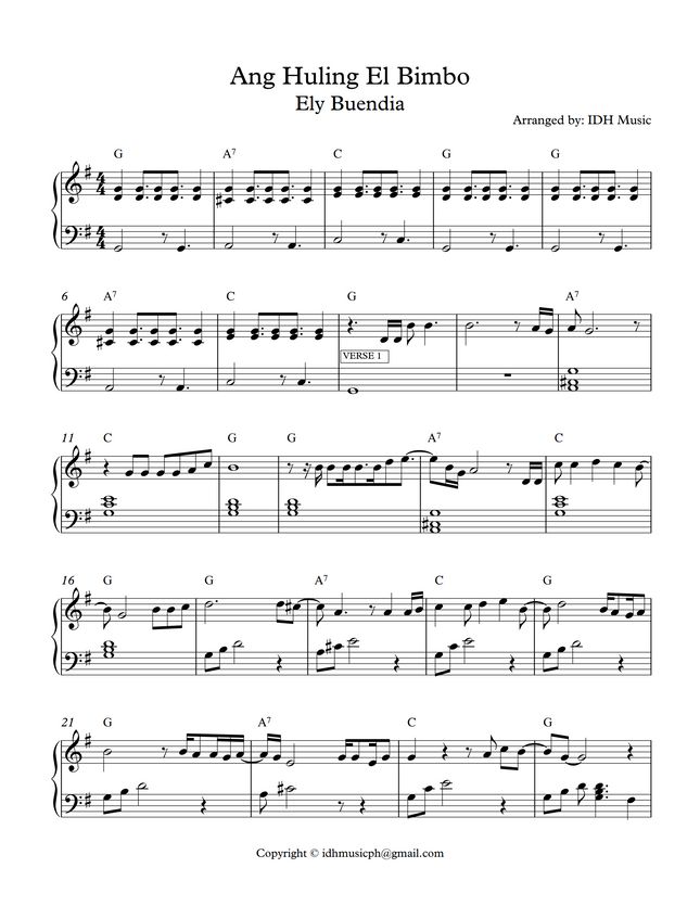 Ely Buendia - Ang Huling El Bimbo Sheet Music