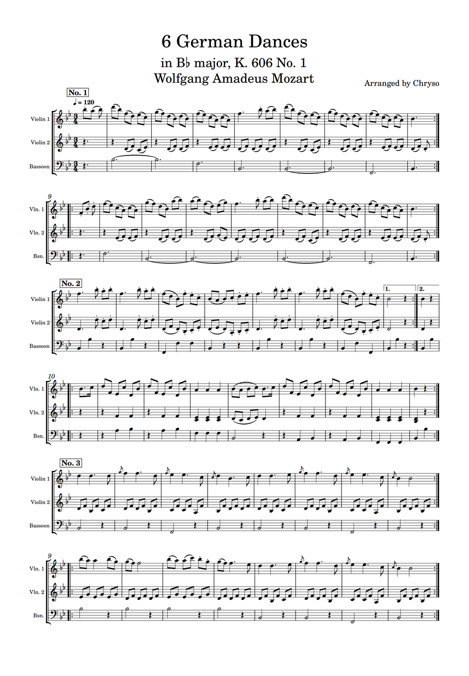 Wolfgang Amadeus Mozart - 52. 6 German Dances (pdf) by Chryso ...