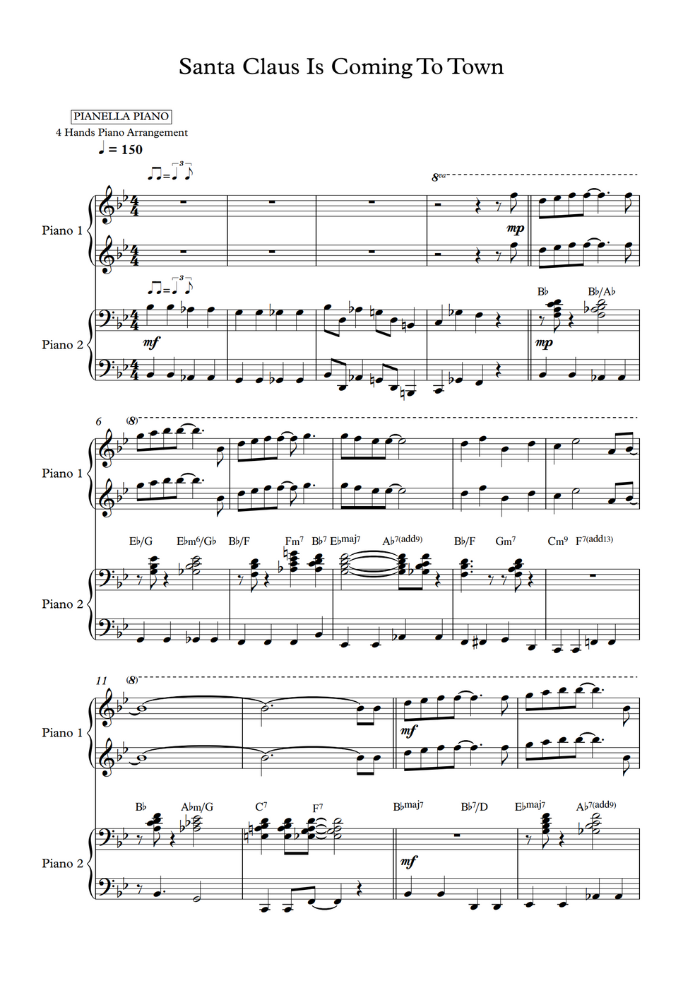 Michael Buble - Santa Claus Is Coming To Town (Piano Sheet) by Pianella Piano Partition musicale