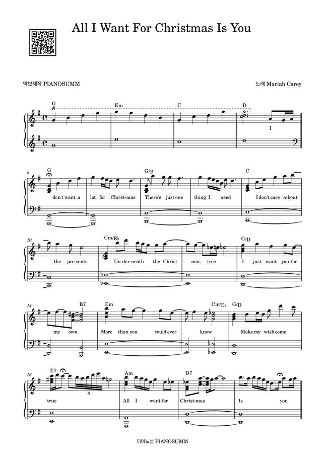 Mariah Carey - All I Want For Christmas Is You by PIANOSUMM Sheet
