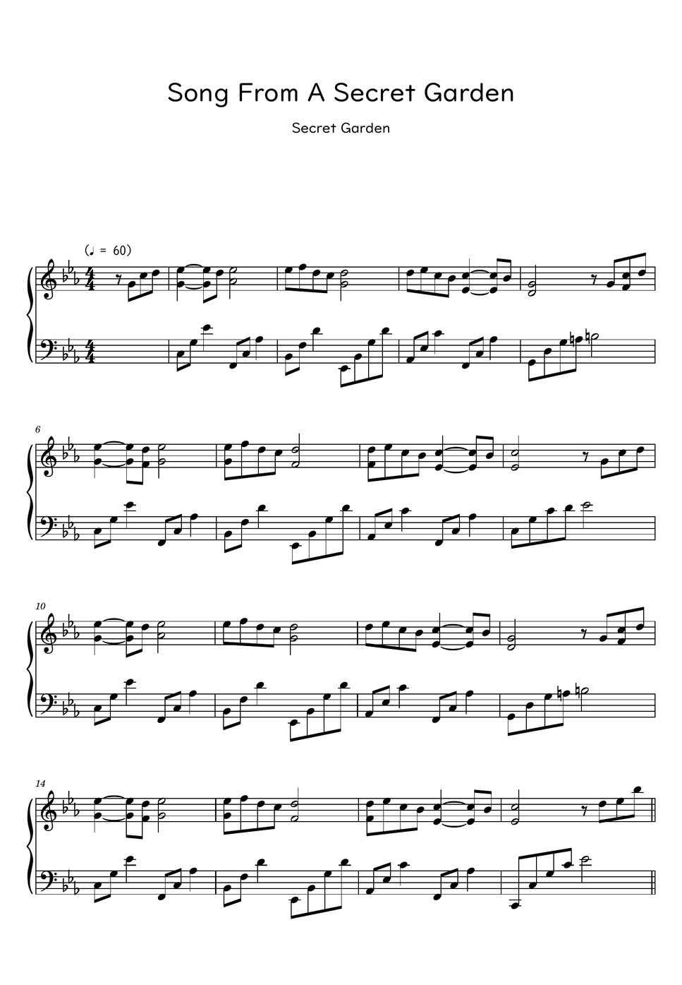 Secret Garden - Song From A Secret Garden (Sheet Music, MIDI,) Partitura by Roxette