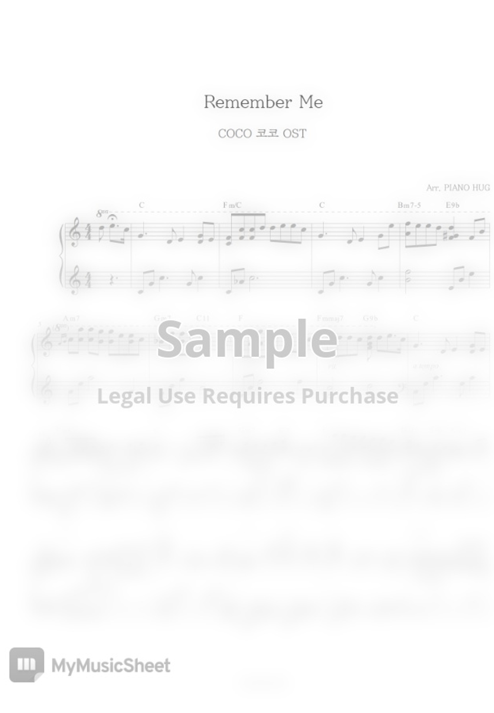 Coco Ost Remember Me Hoja By Piano Hug