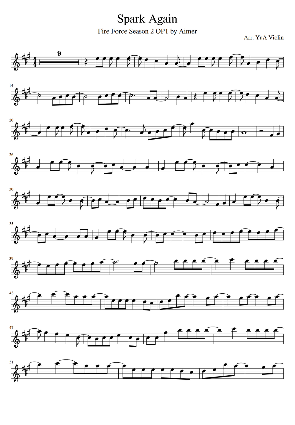 Aimer - SPARK-AGAIN from "Fire Force S2" [FULL] (For Violin/Flute) by ...