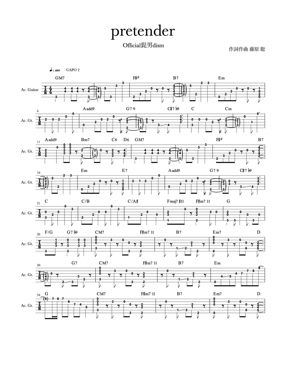 Official髭男dism - Pretender by Shin Izumi 악보