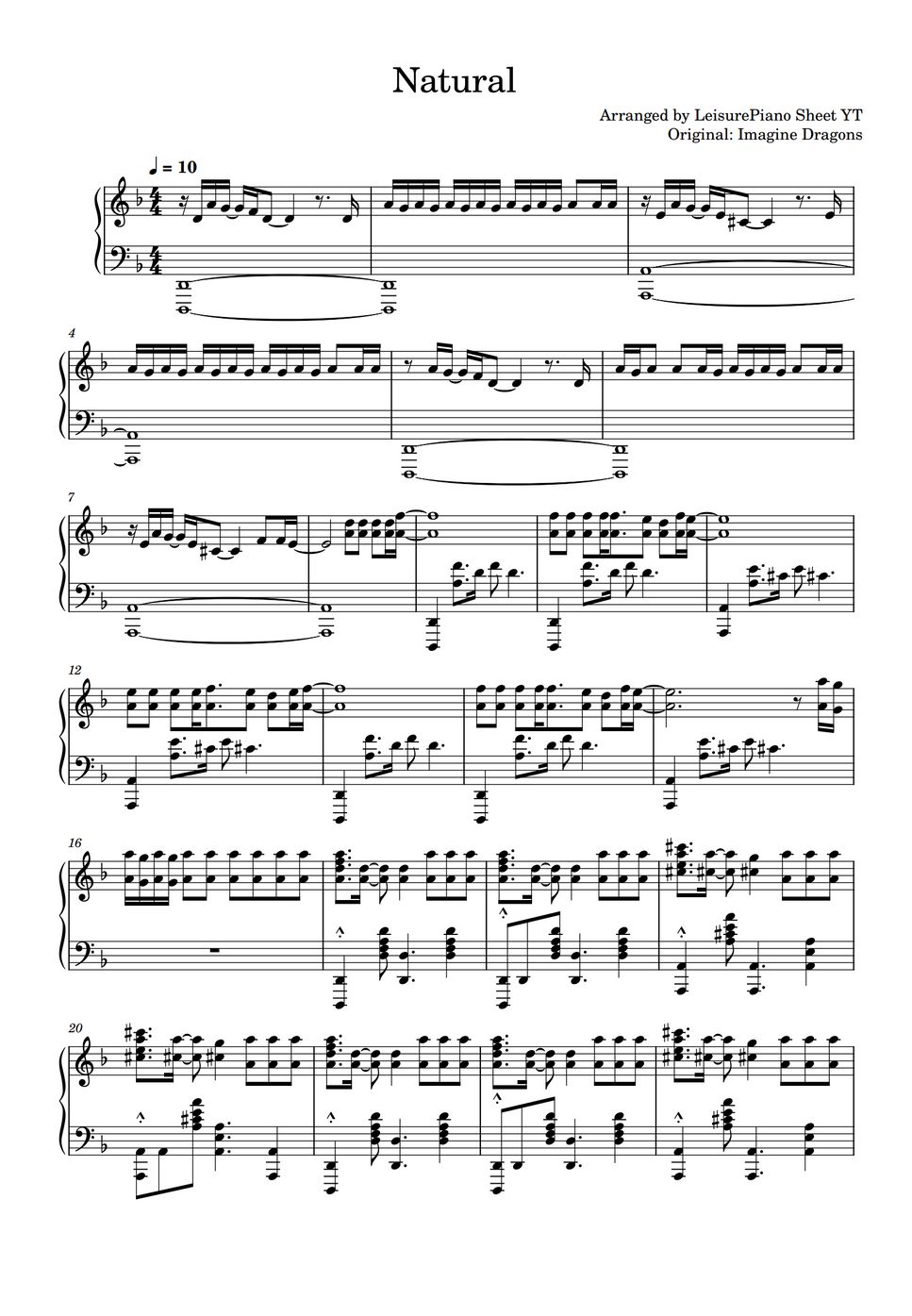 Imagine Dragons - Natural Лист by Leisure Piano Sheets YT