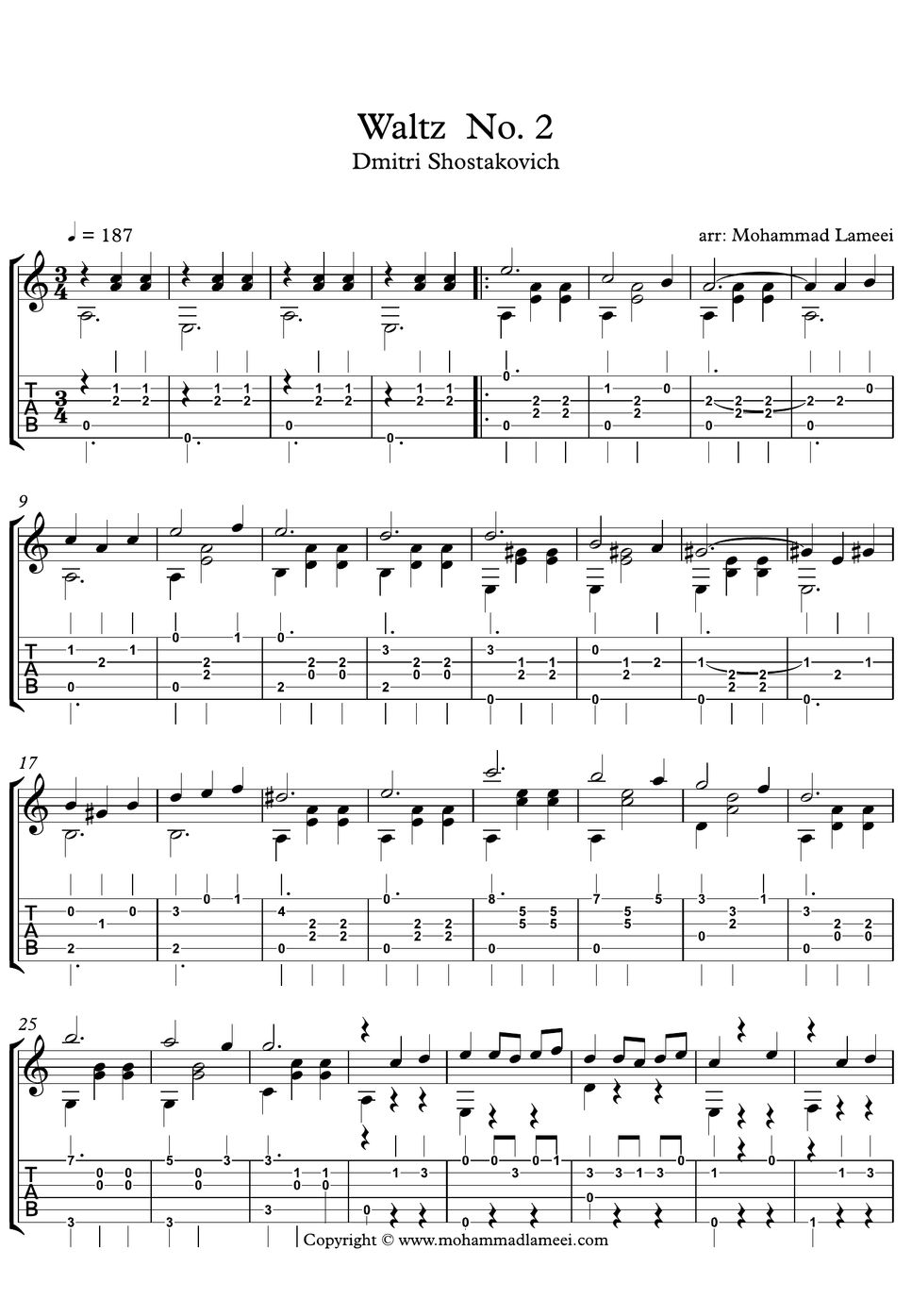 Dmitry Shostakovich - Waltz No. 2 แทป + บรรทัด 5 เส้น 1 ชุด by Mohammad Lameei
