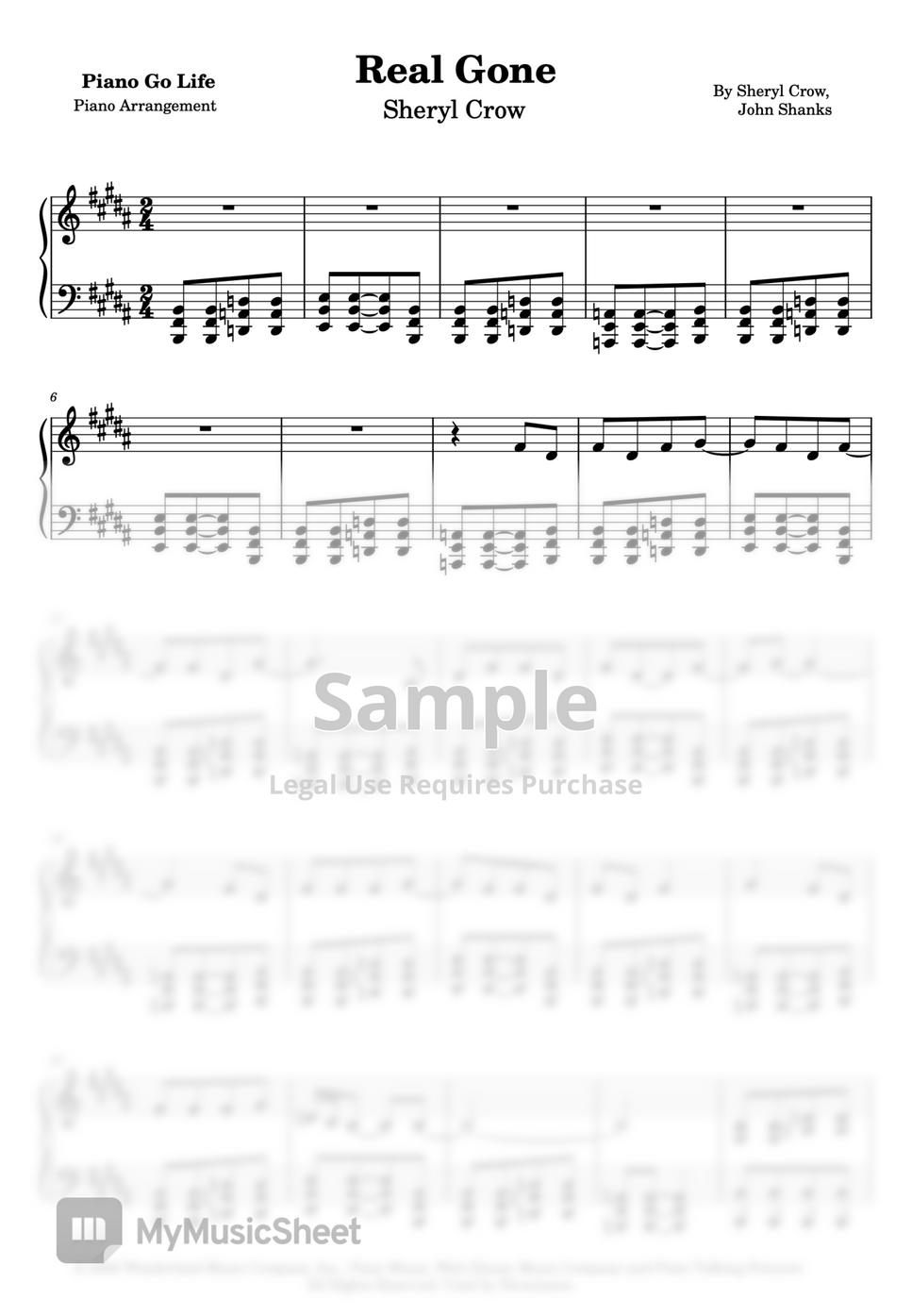 Sheryl Crow - Real Gone (From Cars) نوتة by Piano Go Life