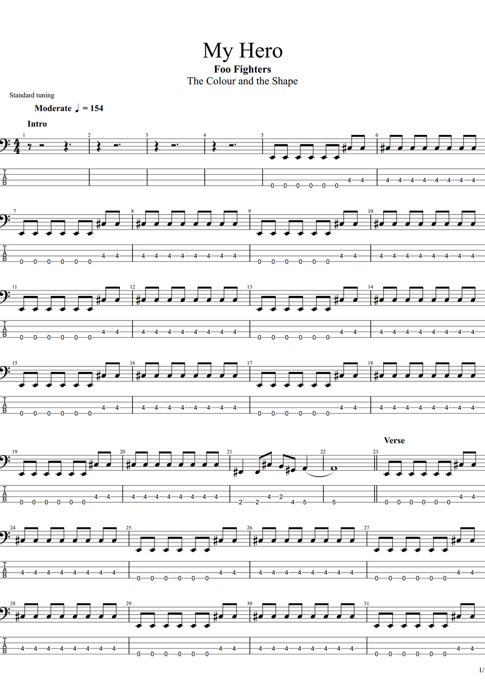 Foo Fighters - My Hero by Paul Del Bello Sheet