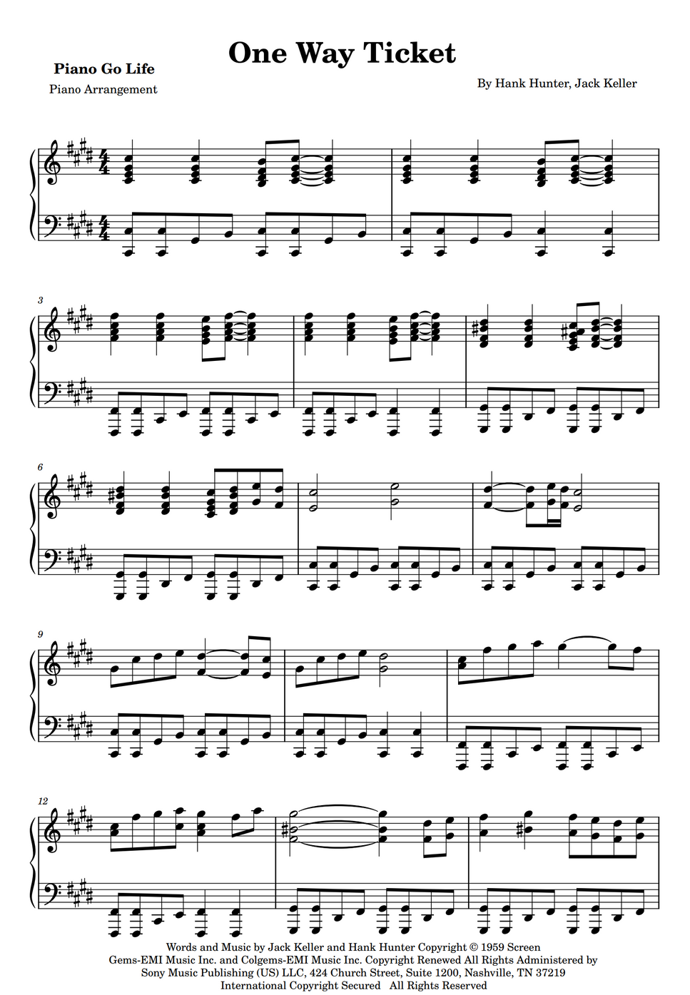 Eruption - One Way Ticket by Piano Go Life Lembar Musik