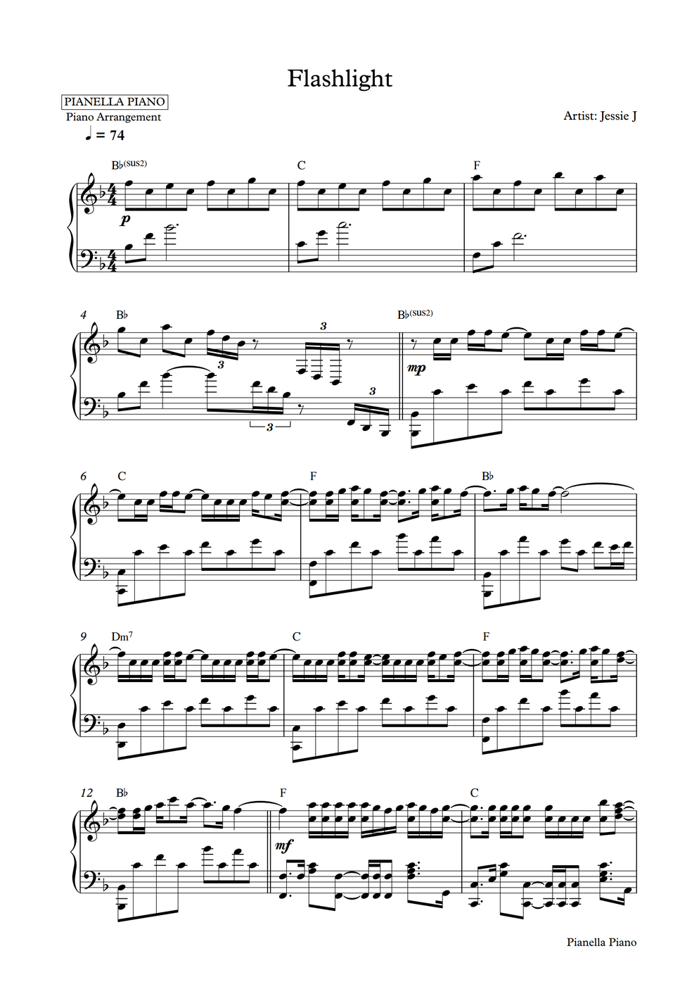 Jessie J - Flashlight (Piano Sheet) Partition musicale by Pianella Piano