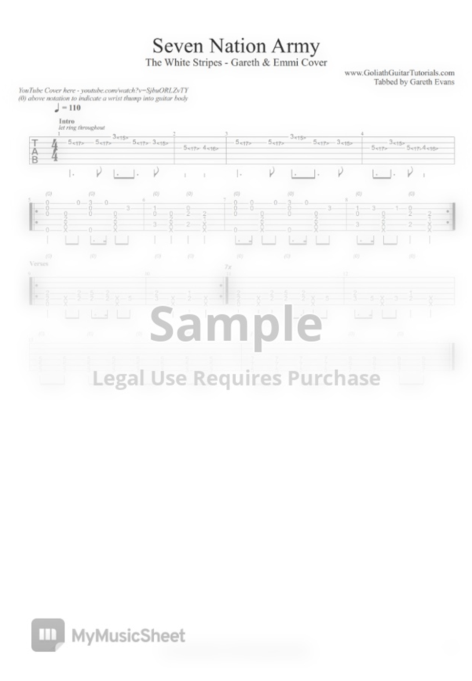 The White Stripes - Seven Nation Army by Goliath Guitar Tutorials แผ่น