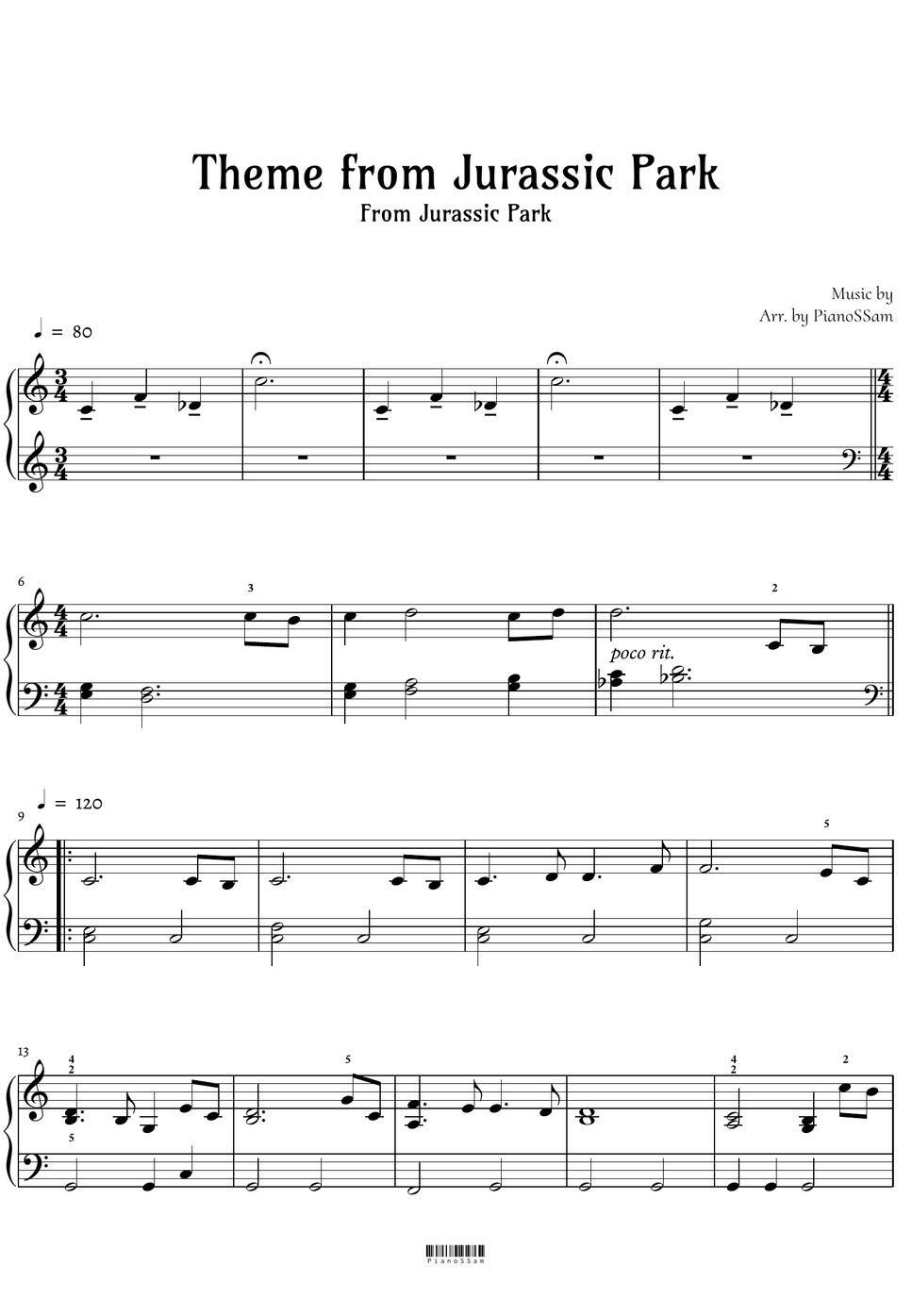 John Williams - Theme from Jurassic Park (Jurassic Park) Lembar Musik ...