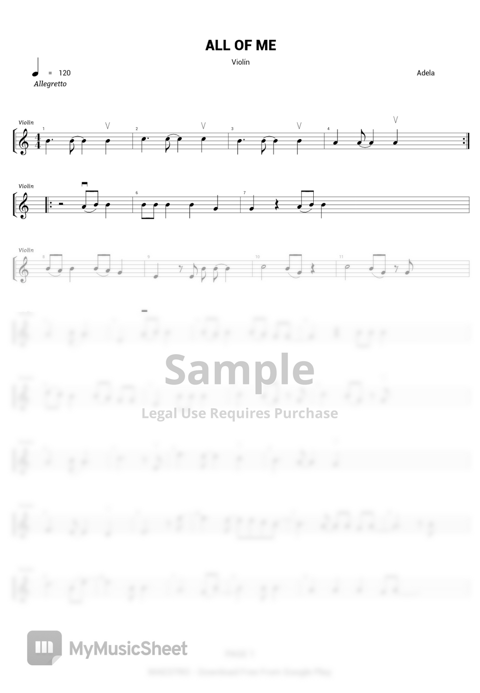 John Legend - ALL OF ME Partitura by Adela la del violín