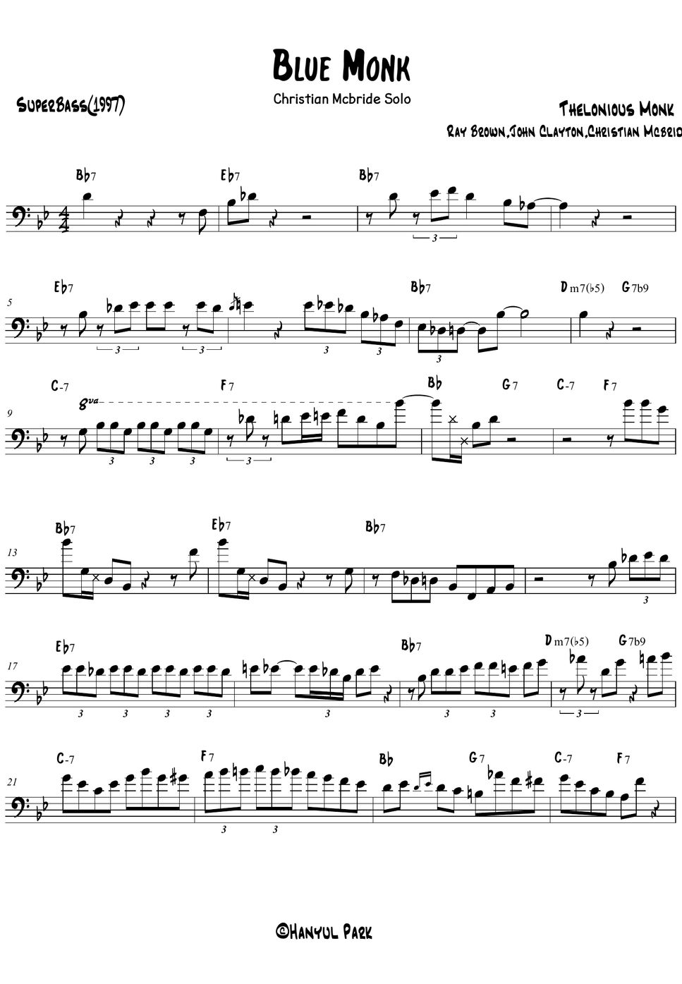 Christian Mcbride - Blue Monk (Solo) 樂譜 by Hanyul Park