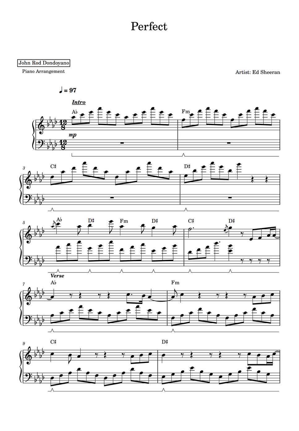 Ed Sheeran Perfect Piano Sheet By John Rod Dondoyano Sheet