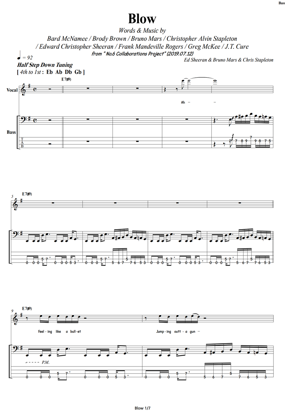 Blow - Ed Sheeran, Chris Stapleton, Bruno Mars | Bass 베이스 TAB