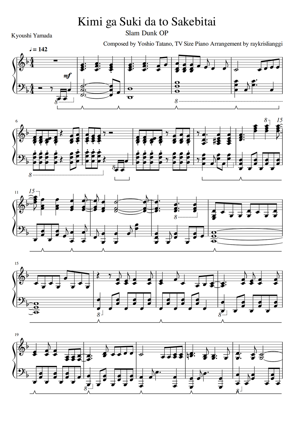 Slam Dunk OP - Kimi ga Suki da to Sakebitai (TV Size) Sheet