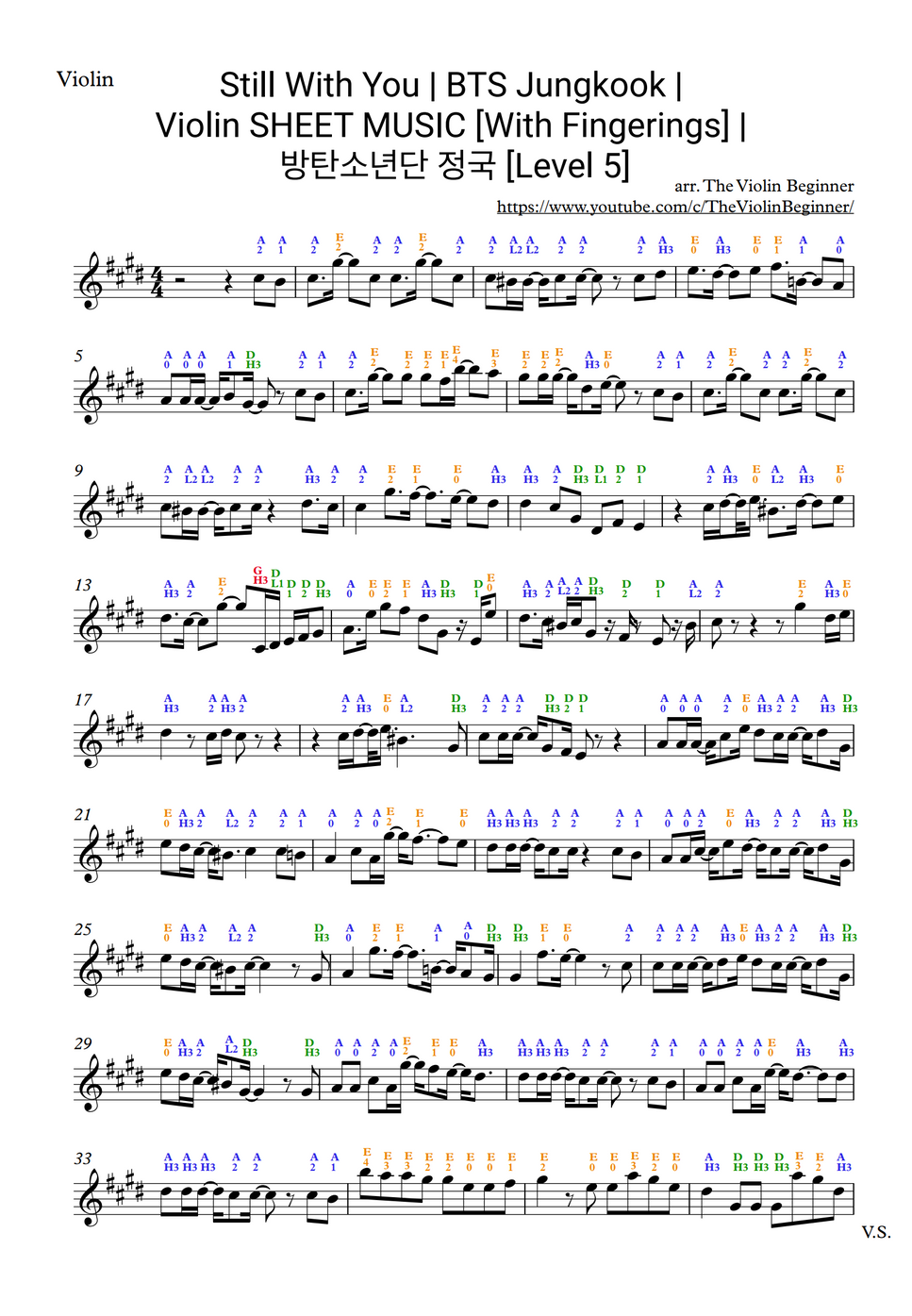 BTS Jungkook - Still With You Partitura by The Violin Beginner