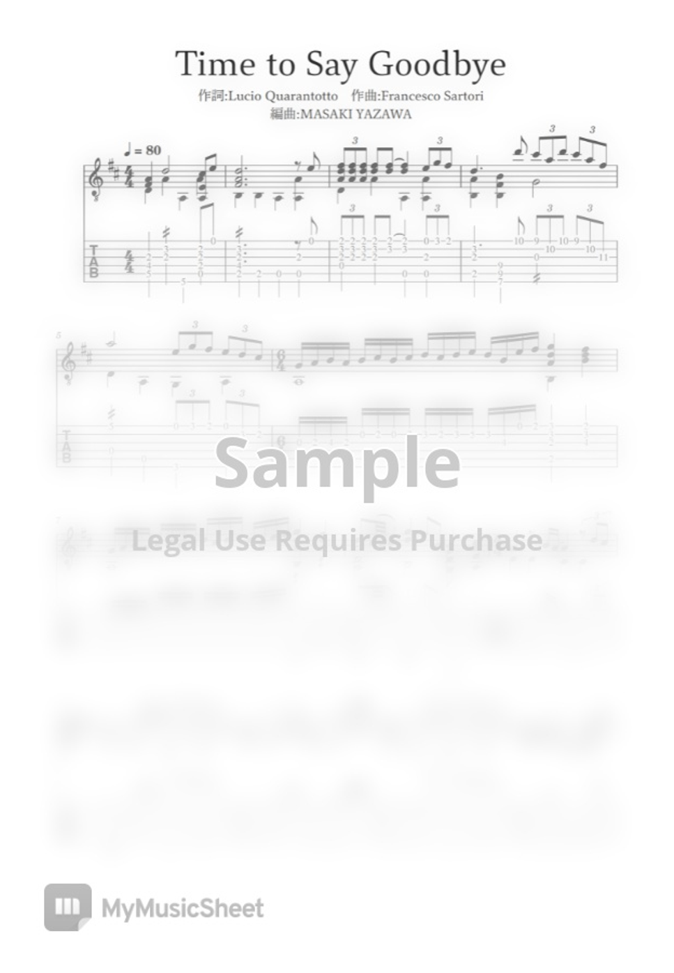 Lucio Quarantotto - Time To Say Goodbye (guitar/fingerstyle/tab) by MASAKI YAZAWA แผ่น