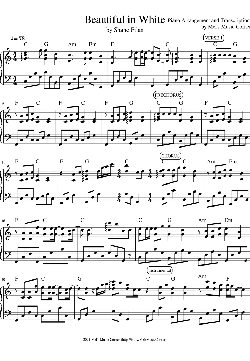 Shane Filan - Beautiful in White (piano sheet music) by Mel's Music ...