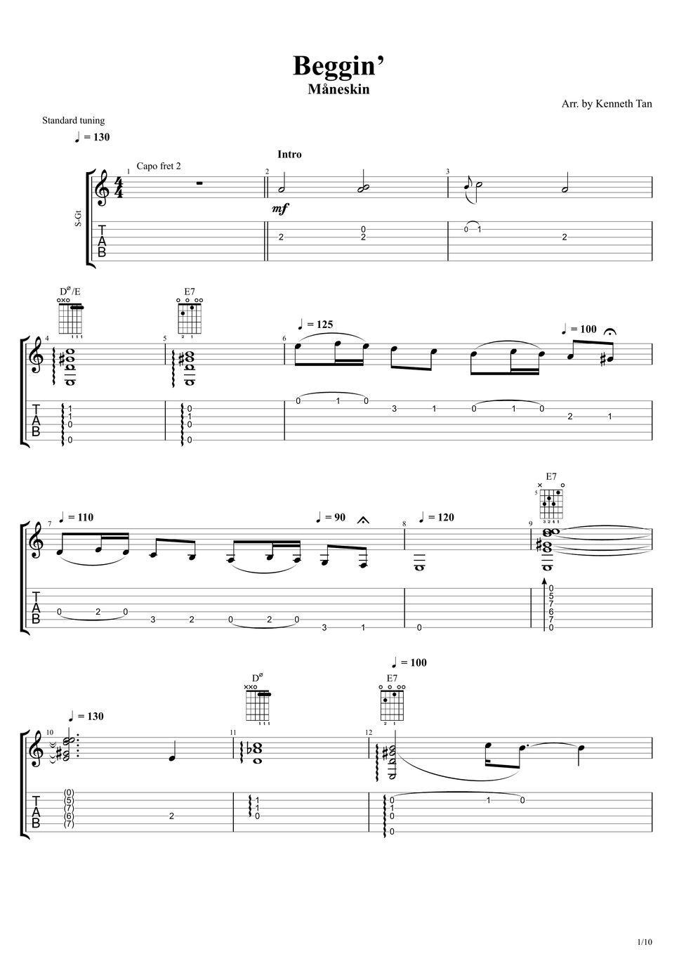 Måneskin | Fingerstyle Guitar - Beggin' TAB by Kenneth Acoustic
