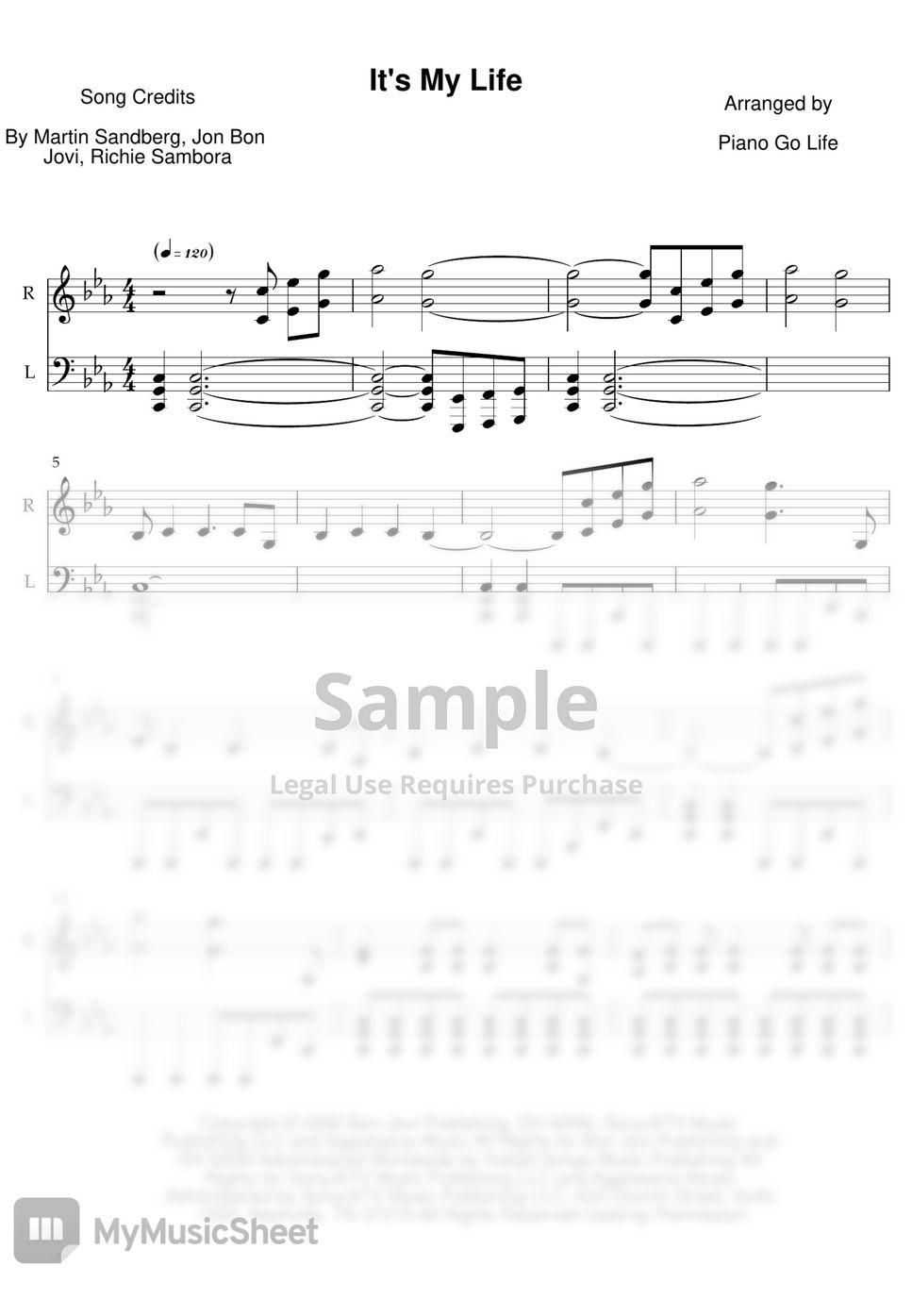 Bon Jovi - It's My Life 曲谱 by Piano Go Life