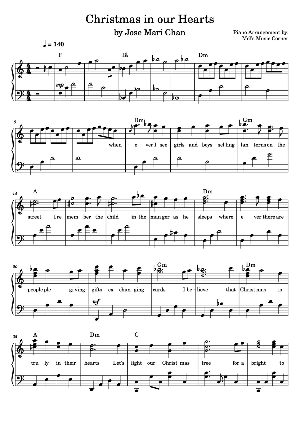 Jose Mari Chan - Christmas in Our Hearts (piano sheet music) by Mel's ...