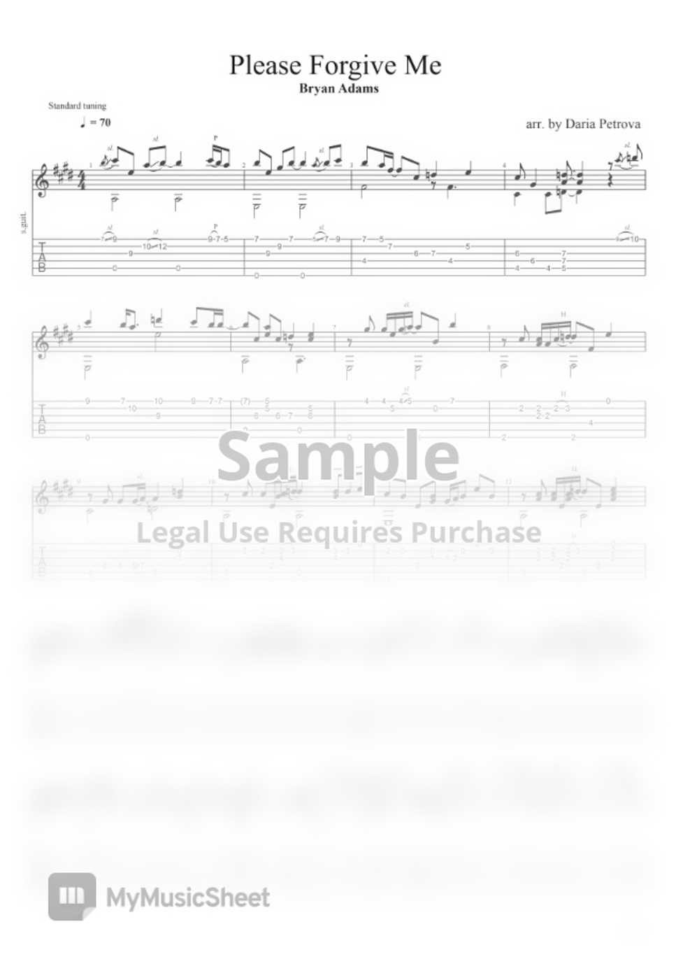 Bryan Adams - Please Forgive Me (Fingerstyle Guitar Arrangement, No ...